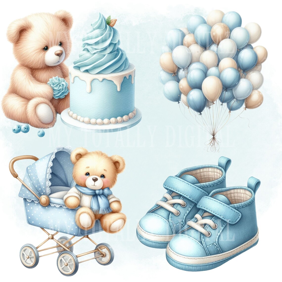 15 Acuarela Azul Oso de Peluche Baby Shower Clipart PNG Sublimación ...
