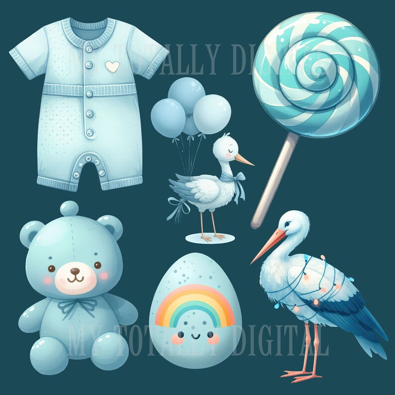 31 Watercolor Blue Baby Shower Clipart PNG Sublimation Bundle PNG ...