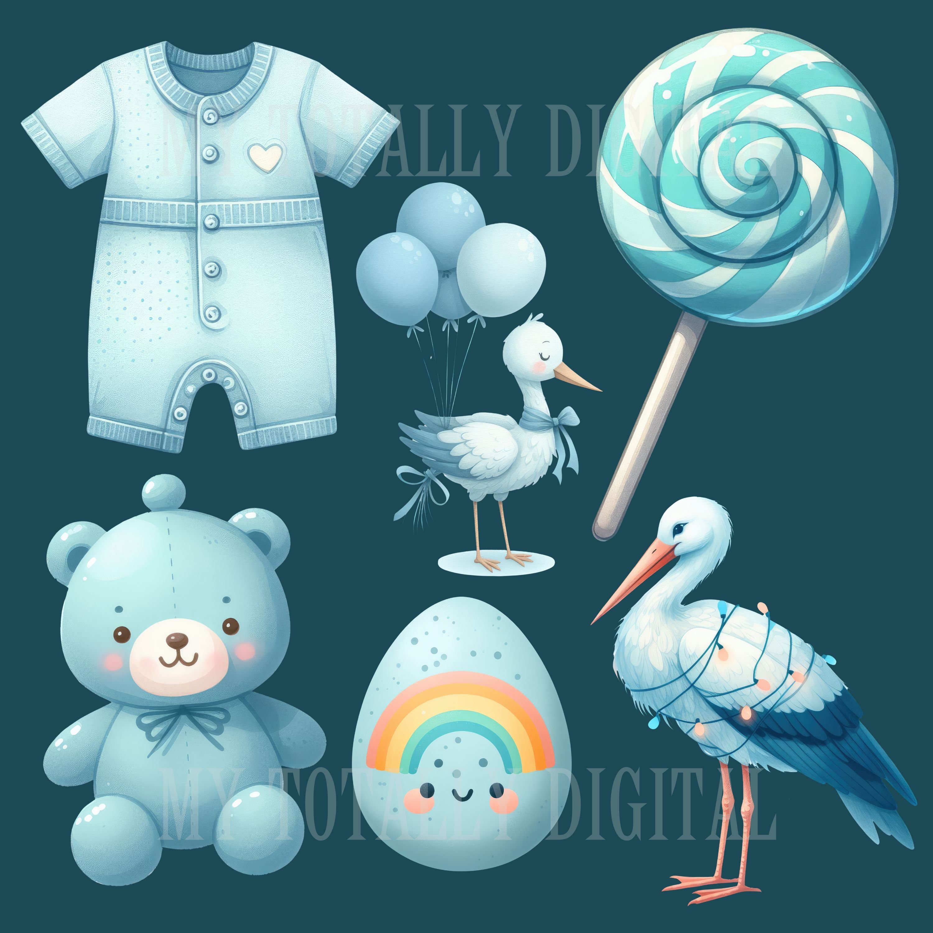 31 Watercolor Blue Baby Shower Clipart PNG Sublimation Bundle PNG ...