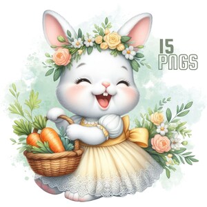 15 Watercolor Easter Bunny Clipart Design Sublimation Bundle Digital ...