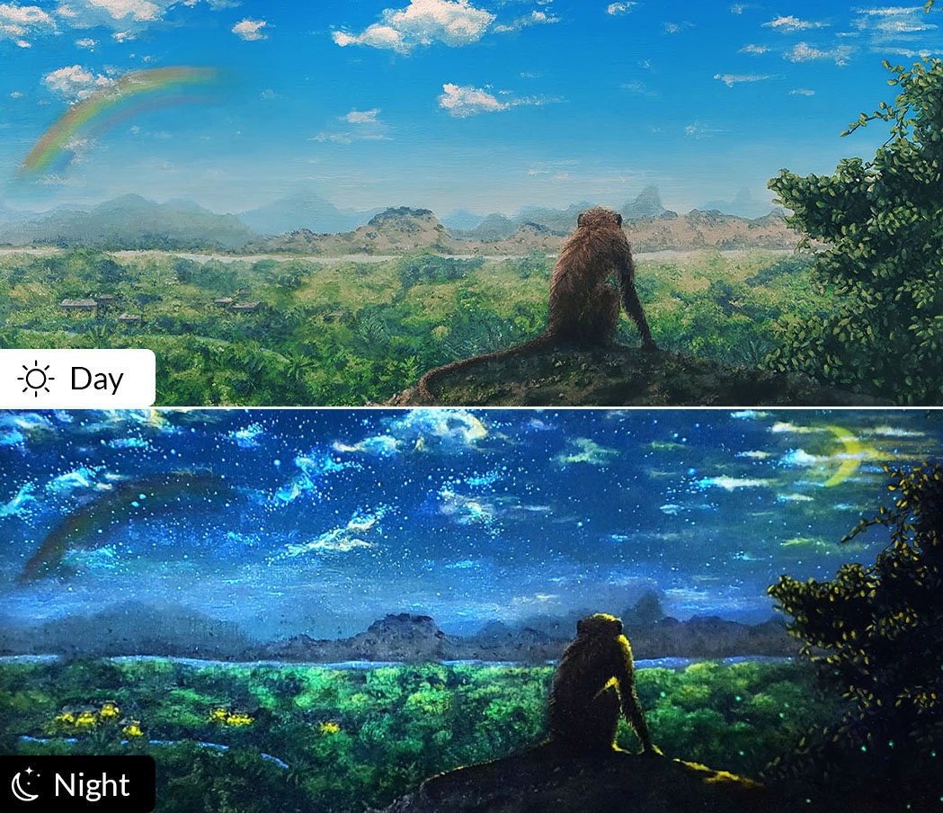 Panoramic Fluorescent Painting monkey's Contemplation, Realistic ...