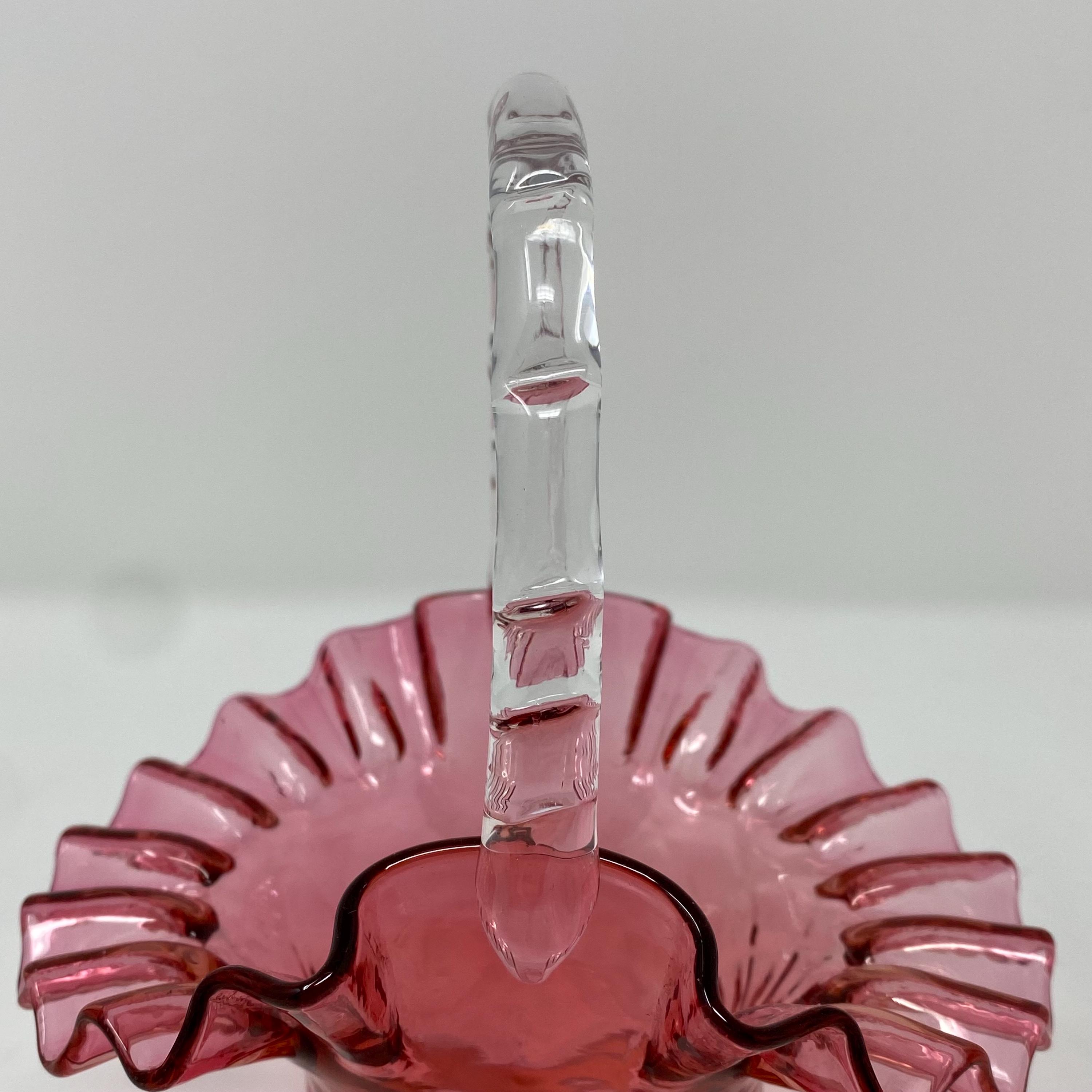 Fenton Vintage 1950s Cranberry Glass Diamond Optic Basket With Clear ...