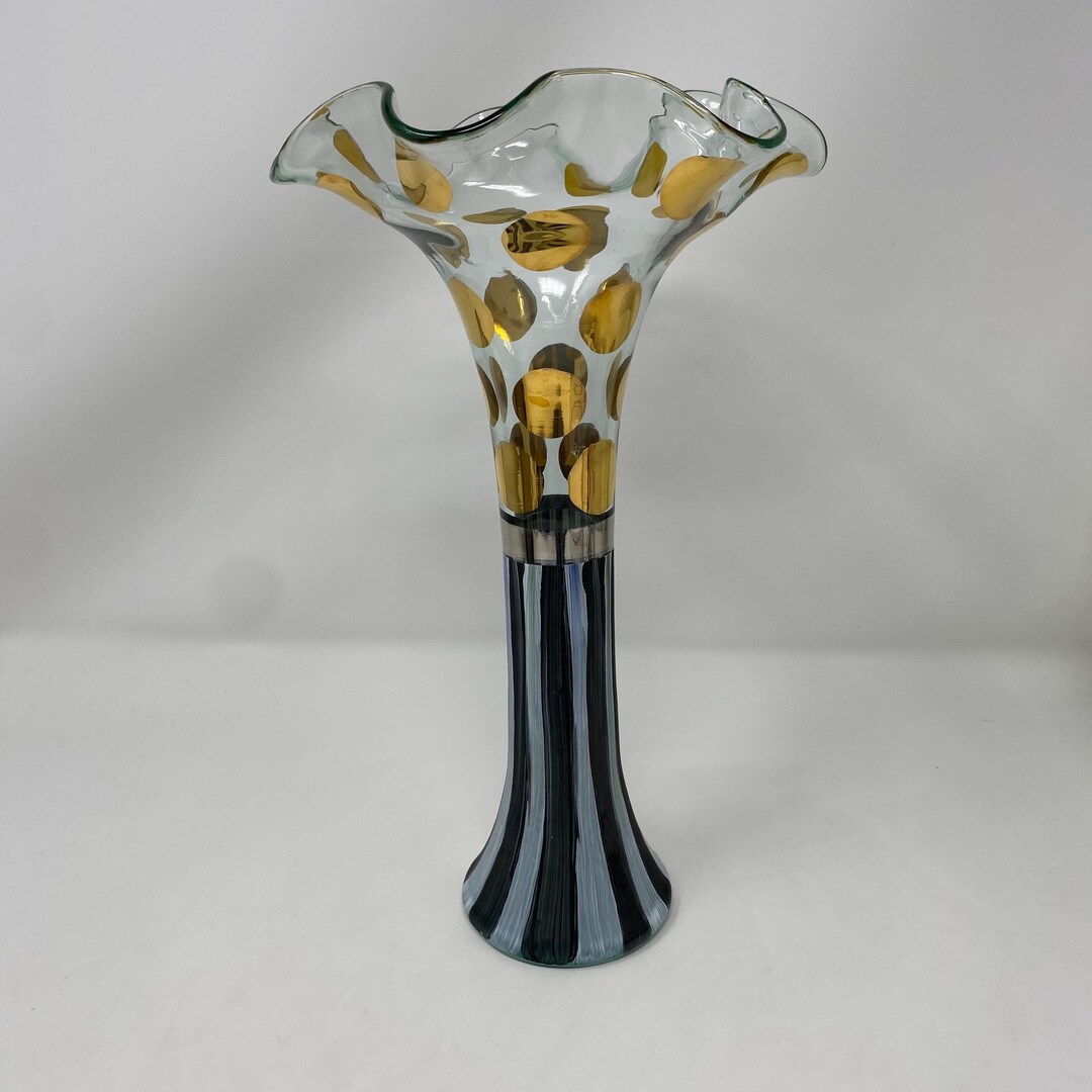 Vintage Mackenzie-childs Circus Hand Painted Ruffled Rim Vase. - Etsy
