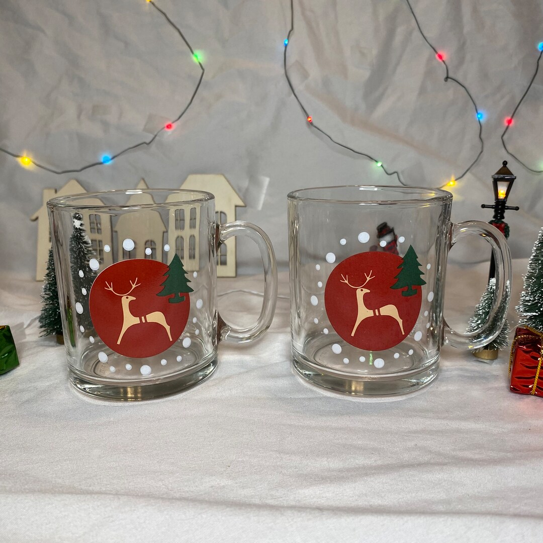 Set of 2 Luminarc Christmas Holiday Reindeer Clear Mugs - Etsy