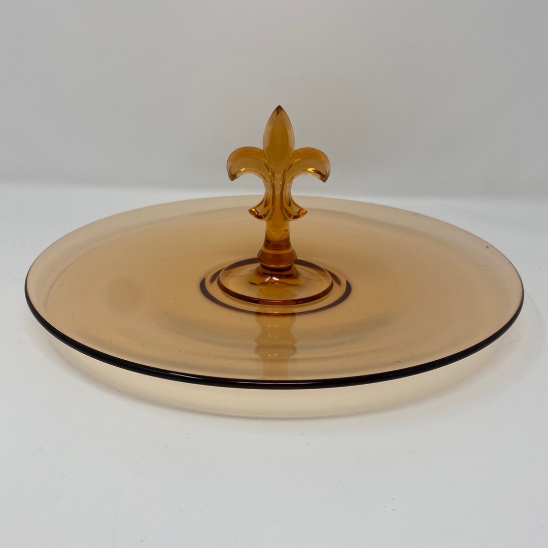 Fostoria Glass “pioneer” Round Sandwich Serving Tray W/ Fleur De Lis ...