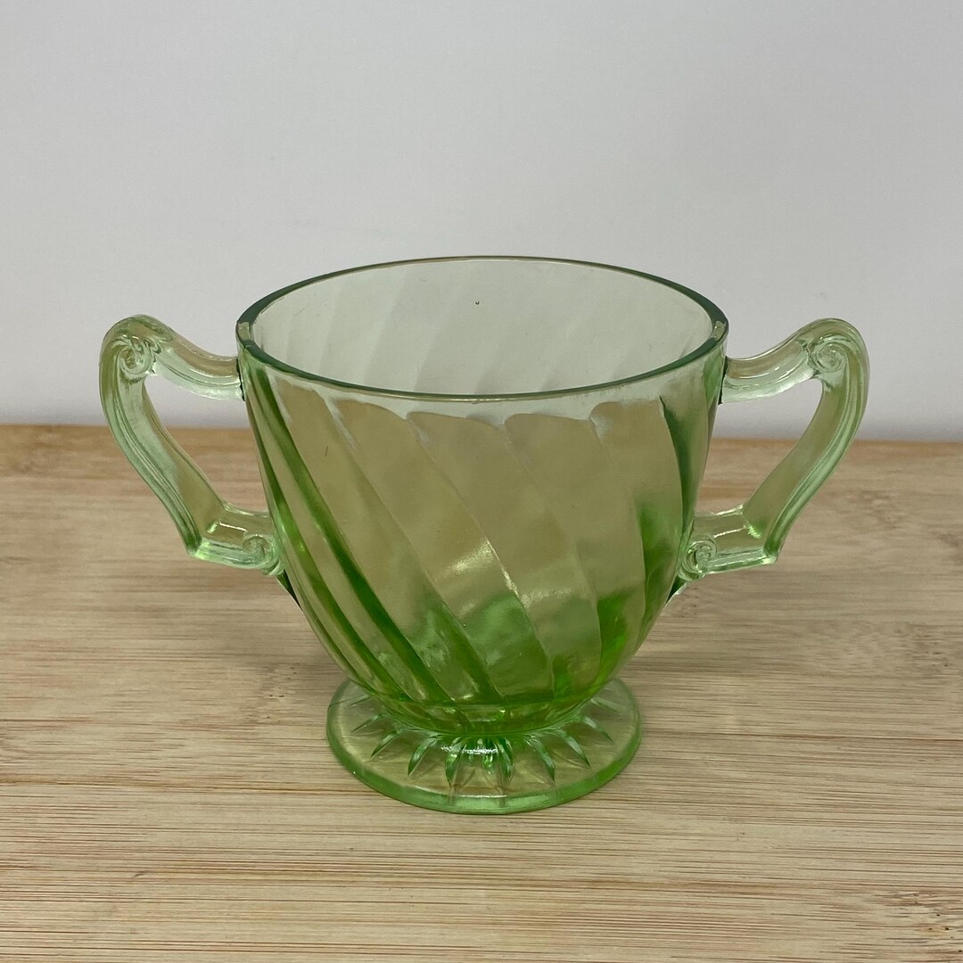 Uranium Hocking Glass Sugar Dish With Handles. Preowned. Green ...