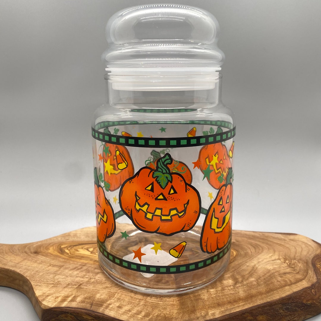 Vintage 1980s Libbey Glass Candy Jar. Halloween Pumpkins Jar With Lid ...