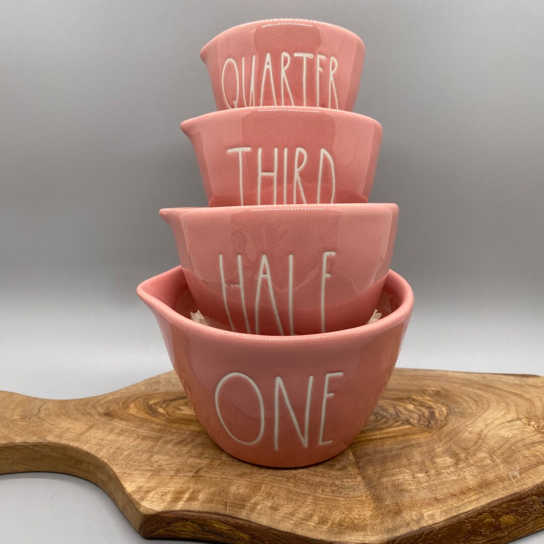 Set of Pink/coral Ceramic Measuring Cups With Numbers Spelled Out and a ...