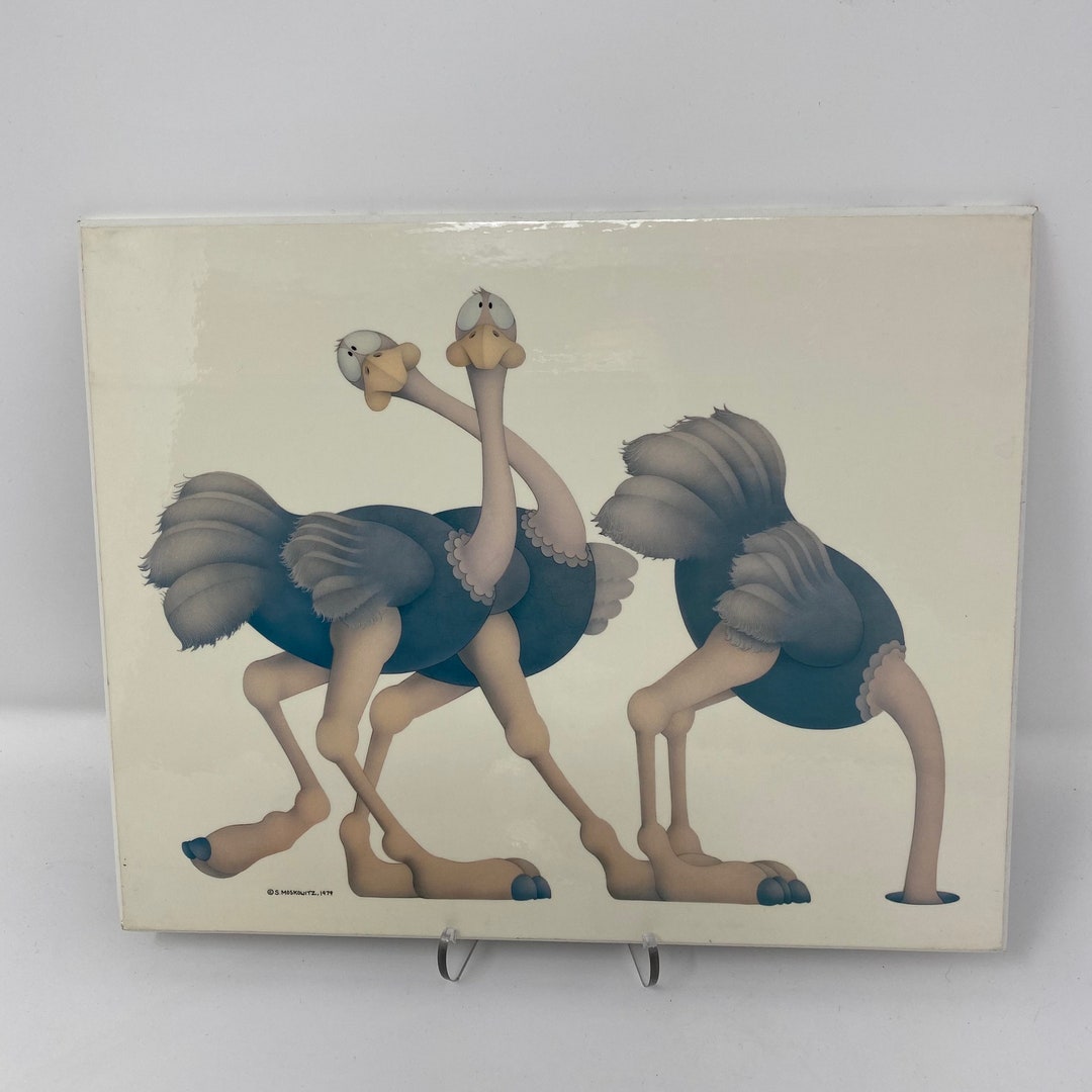 1979 Vintage Stewart Moskowitz 8X10 Art Plaque “ostriches “ - Etsy