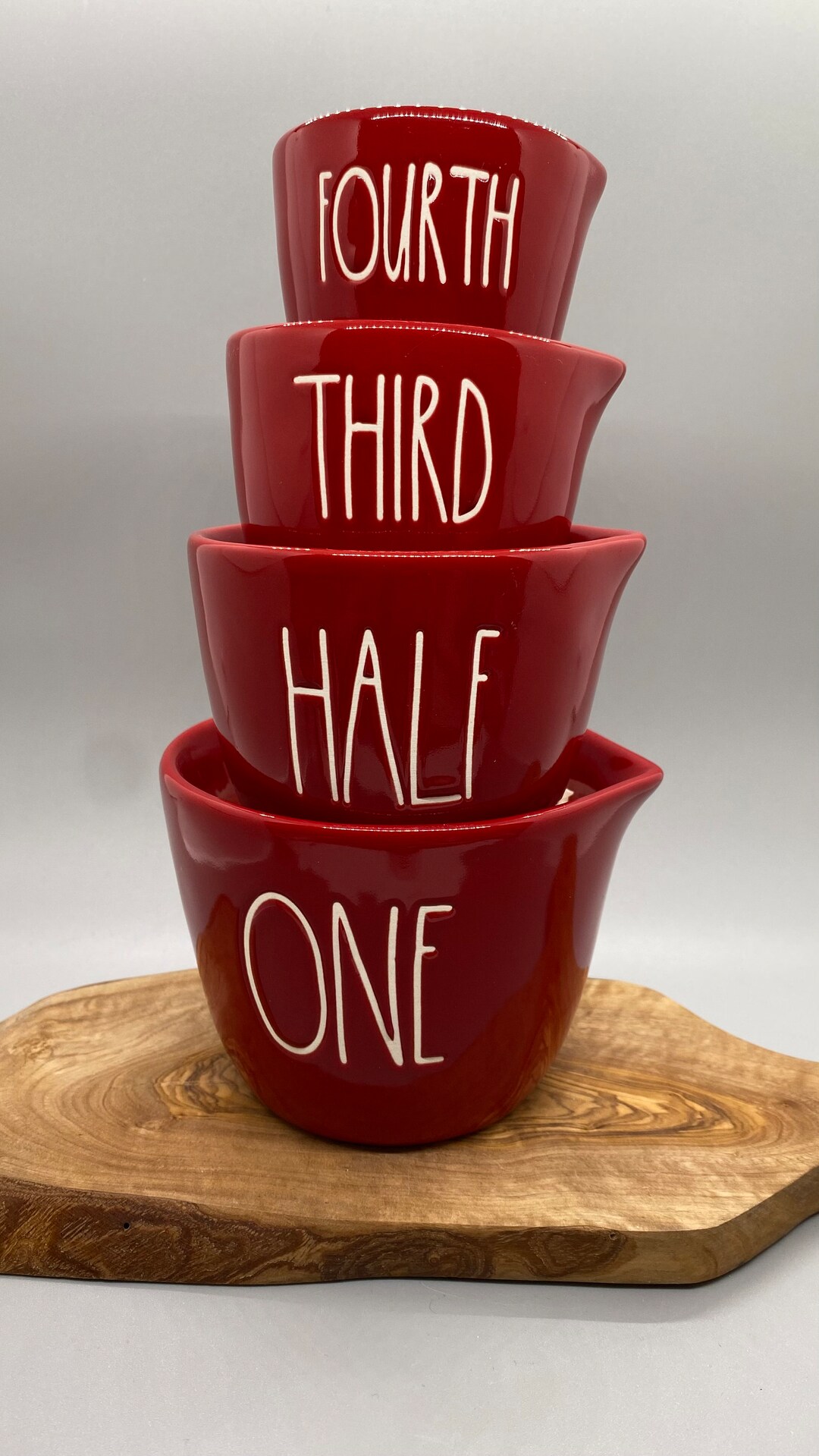 Ceramic Set of Red Measuring Cups by Rae Dunn Magenta. Each Cup Has the ...