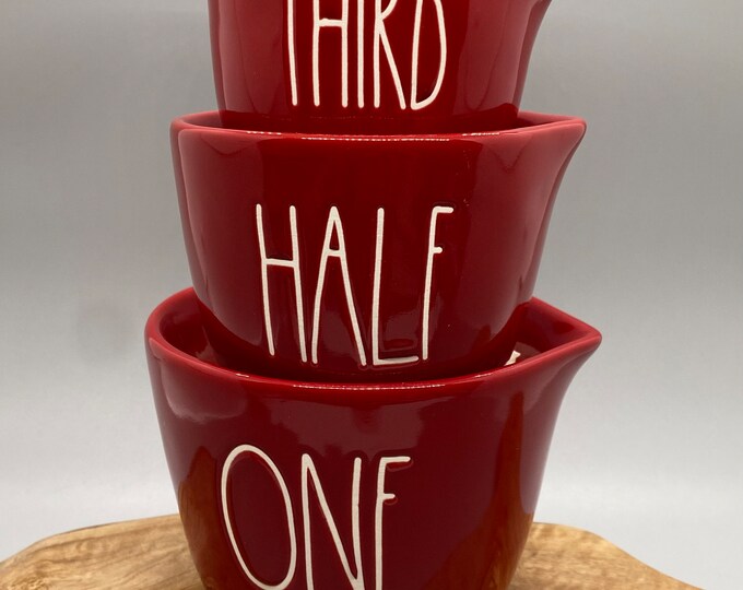 Ceramic Set of Red Measuring Cups by Rae Dunn Magenta. Each Cup Has the ...