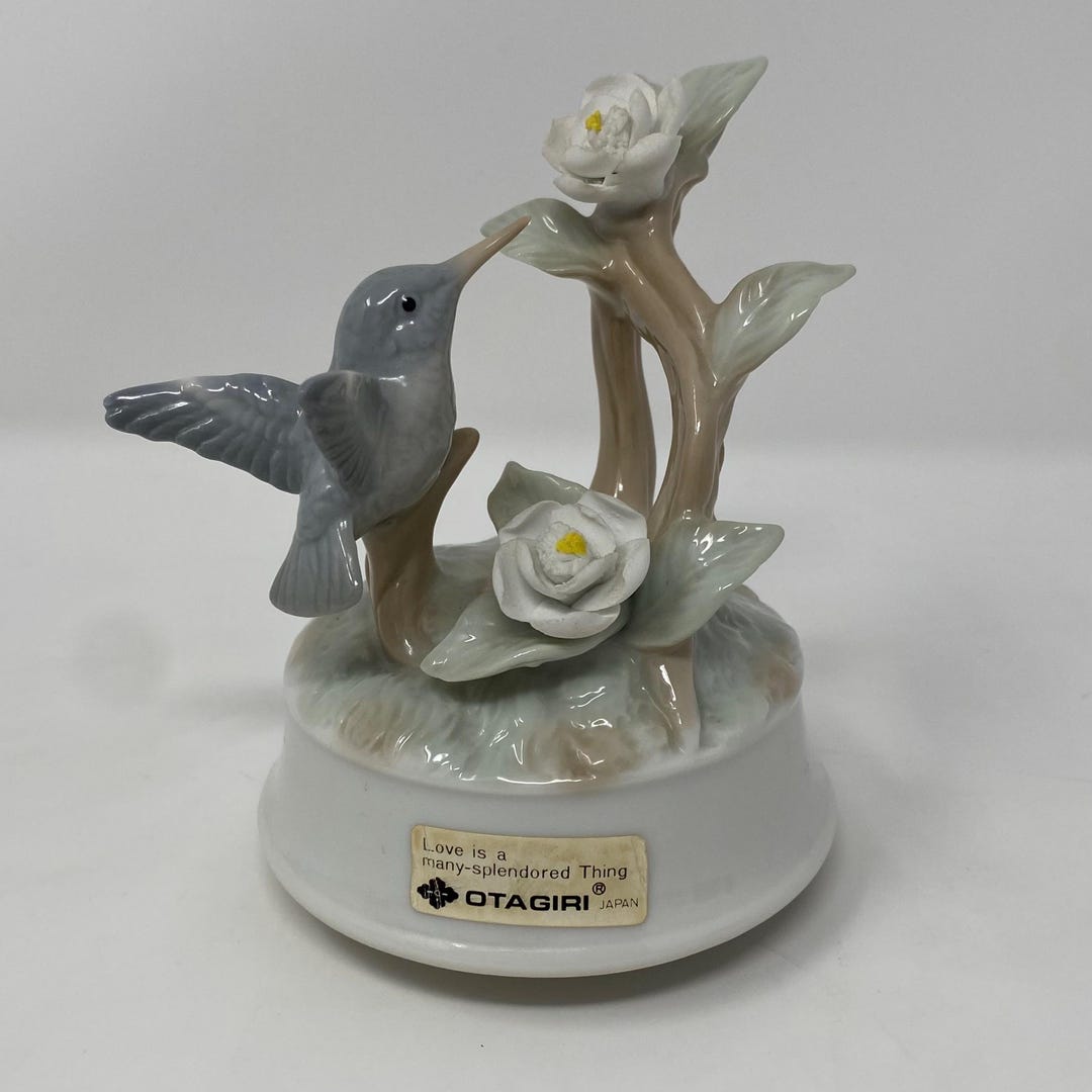 Otagiri Japanese Rotating Hummingbird Music Box. Porcelain Figurine ...