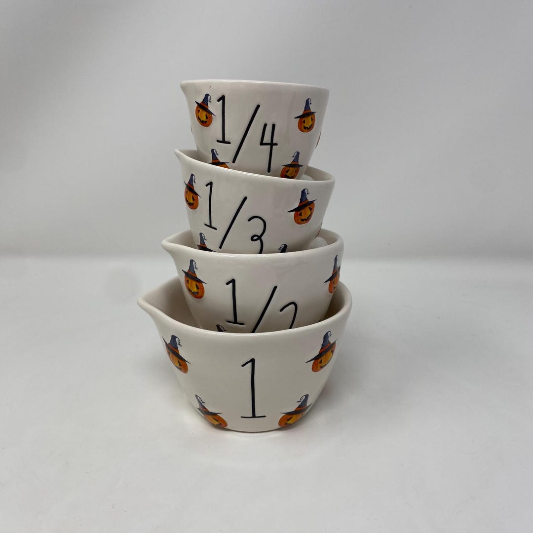 Halloween Ceramic Measuring Cups. Set of 4. Features Embossed Pumpkins ...