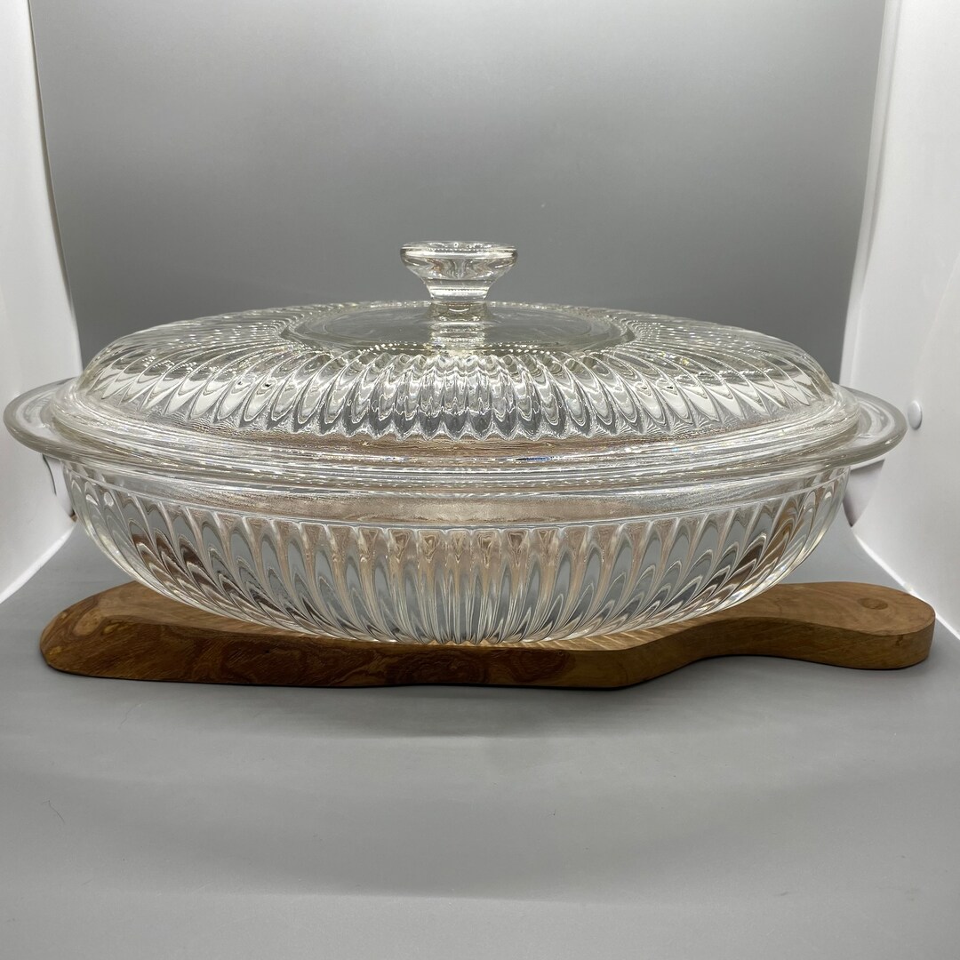 Anchor Hocking Vintage Queen Mary Crystal Depression Glass 2 Quart Dish With Lid. Preowned W/o ...