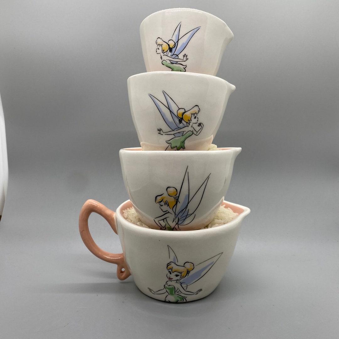 Set of 4 Ceramic Tinkerbell Measuring Cups. Pink Handle and Interior ...