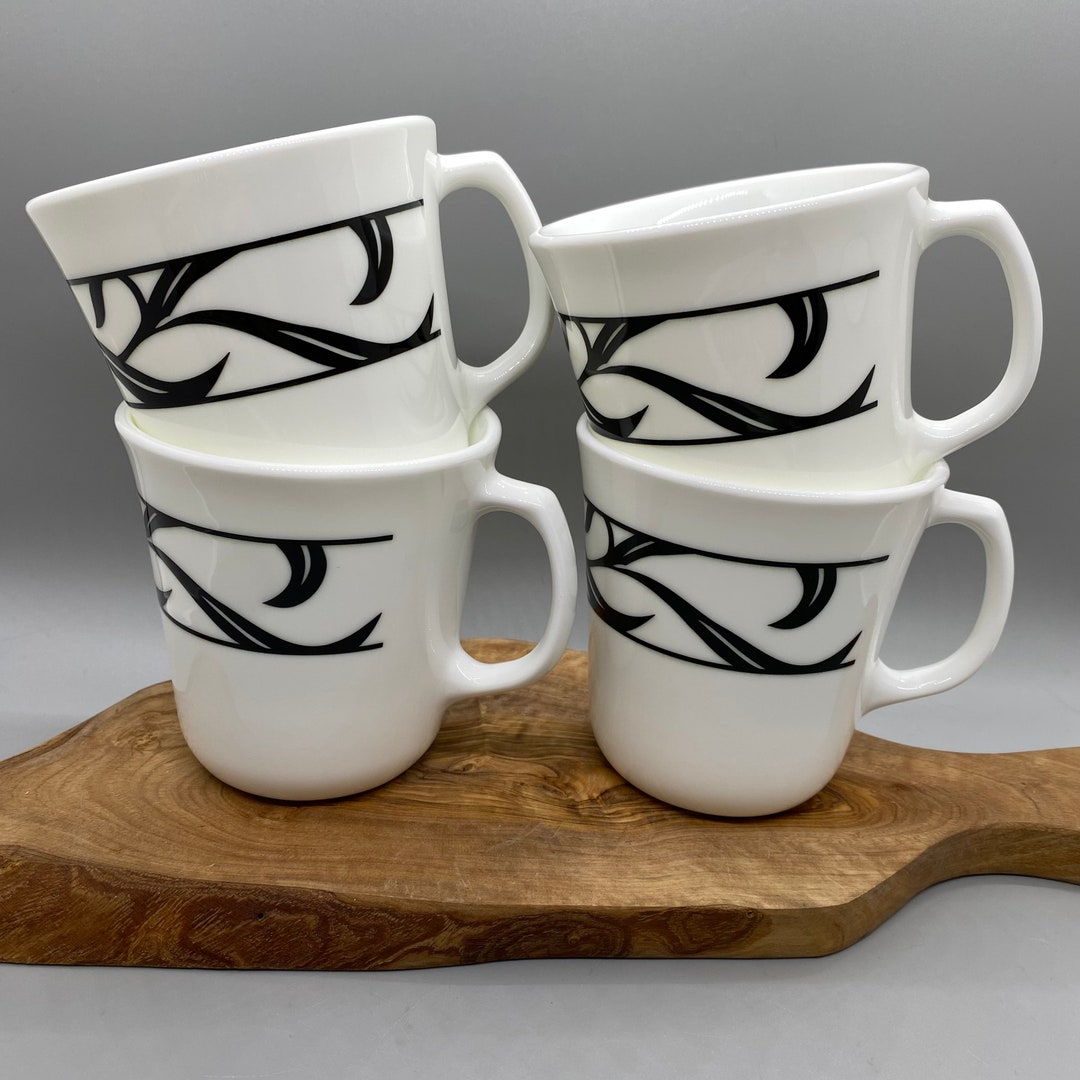 Set of 4 Vintage Corning M Wave Ok Lyrics Black White Coffee Cups. 8 Oz ...