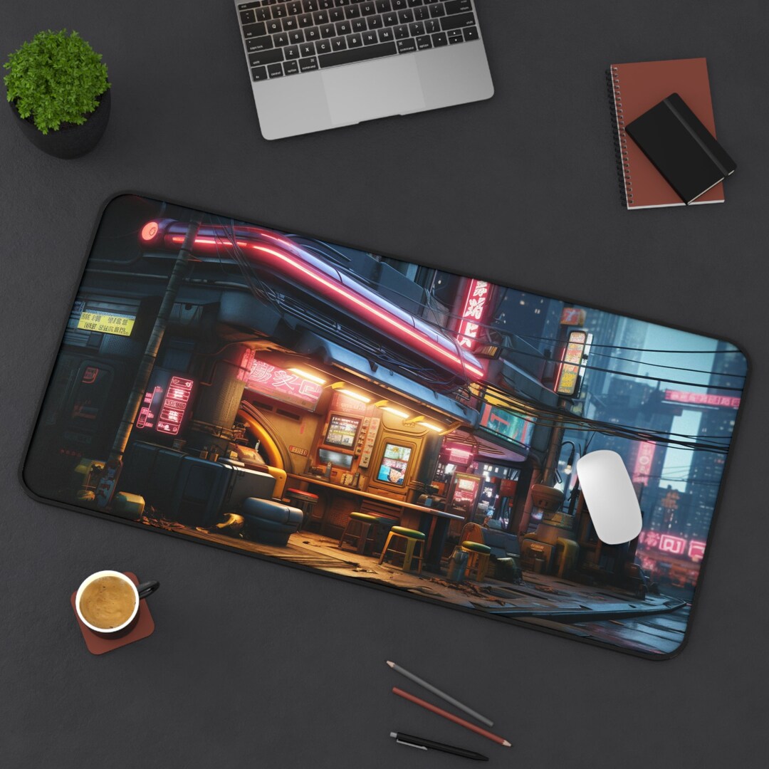 Cyberpunk Urban Scenery Desk Mat Anime City Bright Lights - Etsy