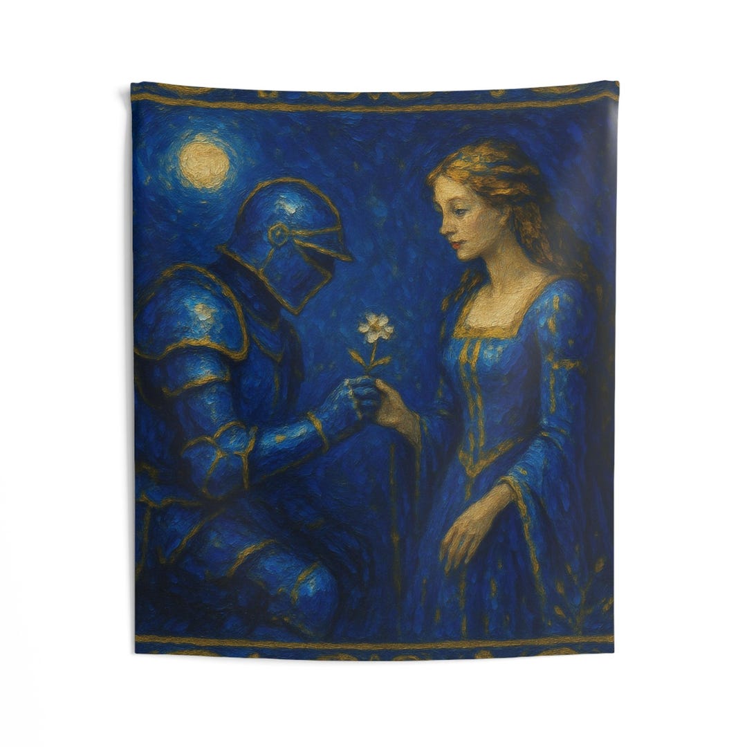 Blue Knight Offering Flower Indoor Wall Tapestries - Medieval Tapestry ...