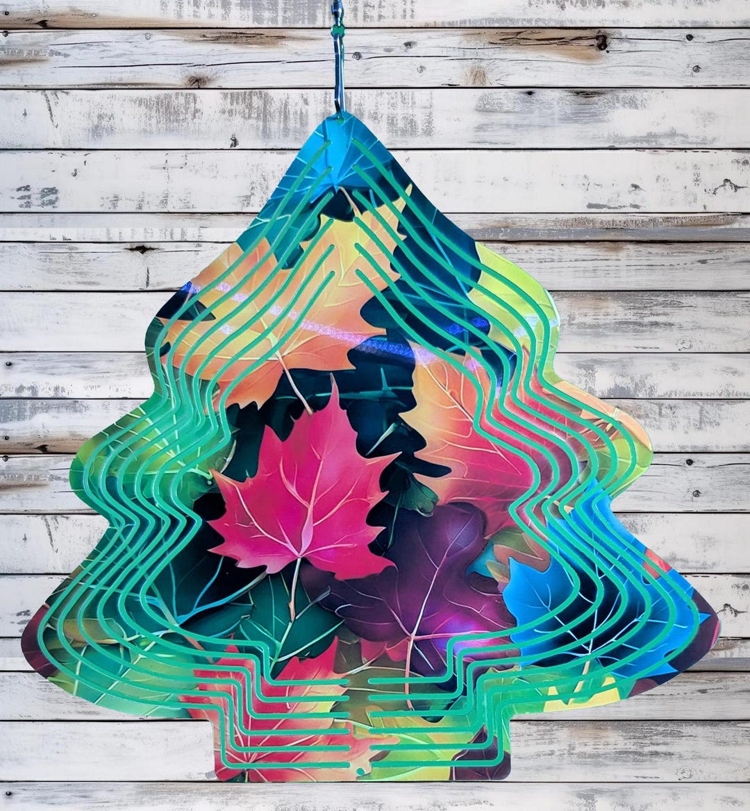 10 In.aluminum Trtee Shaped Wind Spinner With Colorful Leaves Garden ...