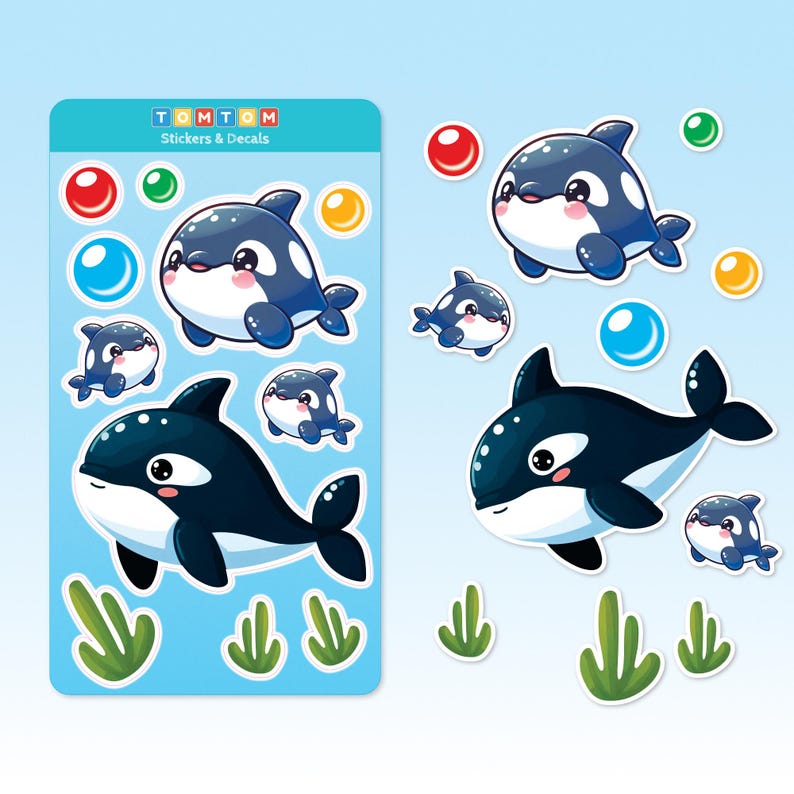 Cute Orca (killer Whale) Family Sticker Sheet, Orca Whale, Orca Lover ...