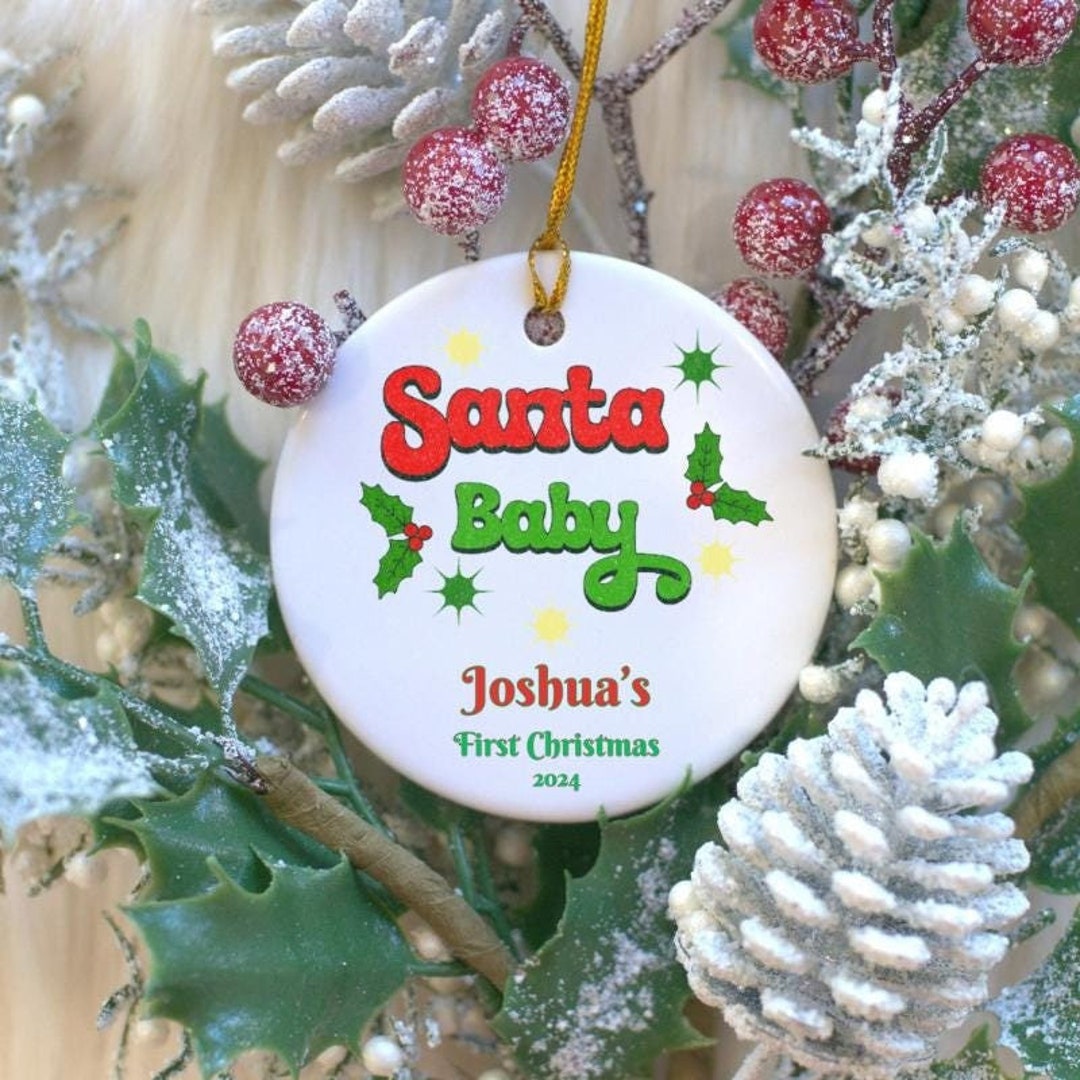 Personalized Santa Baby Ceramic Ornaments, Custom Holiday 4 Shapes ...