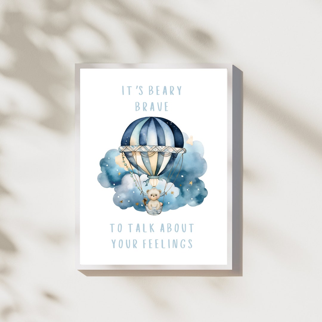 Blue Teddy Theme Kids Emotion Wall Chart Boys Bear Feelings Poster ...