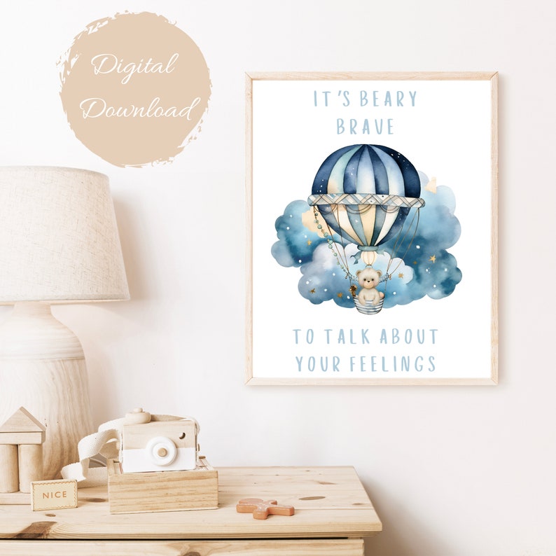 Blue Teddy Theme Kids Emotion Wall Chart Boys Bear Feelings Poster ...