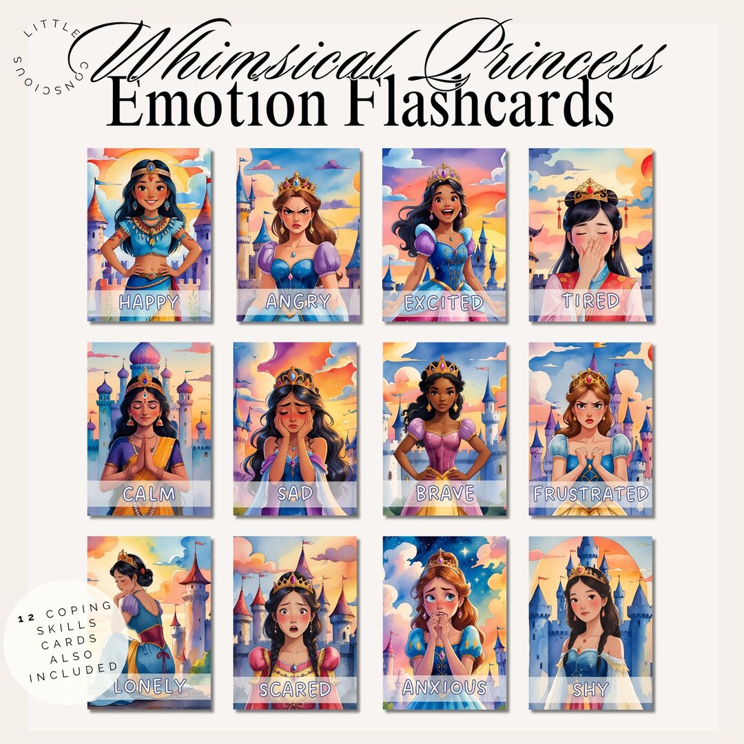 Princess Emotional Regulation Support Flash Cards, Calm Down Corner ...