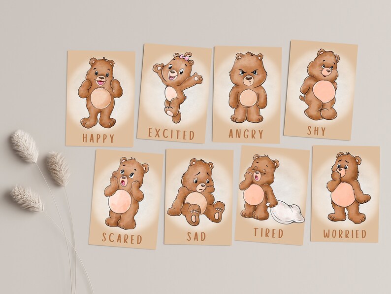 Kids Teddy Bear Feeling Flash Cards, Educational Children Feeling Cards ...