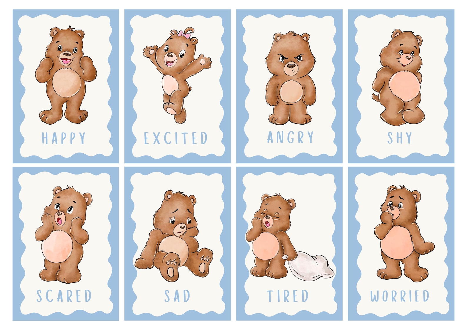 Teddy Bear Mood Tracker Flash Cards, Emotional Regulation Emotion Cards ...