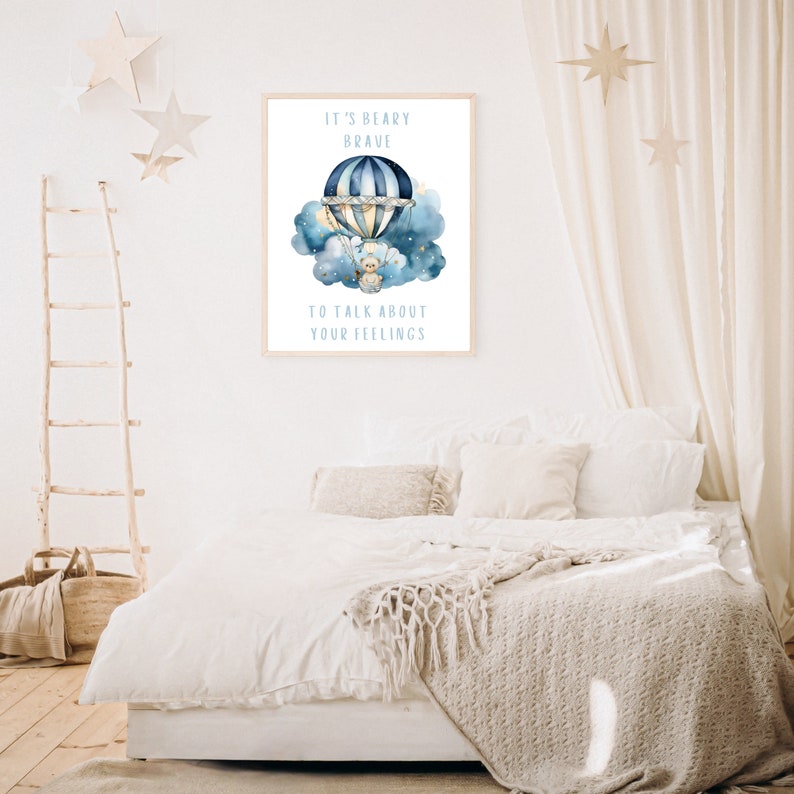 Blue Teddy Theme Kids Emotion Wall Chart Boys Bear Feelings Poster ...