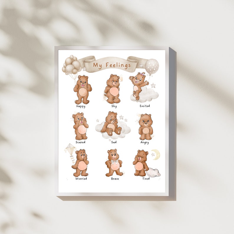 Kids Teddy Bear Emotional Support Feelings Poster, Childrens Calming ...