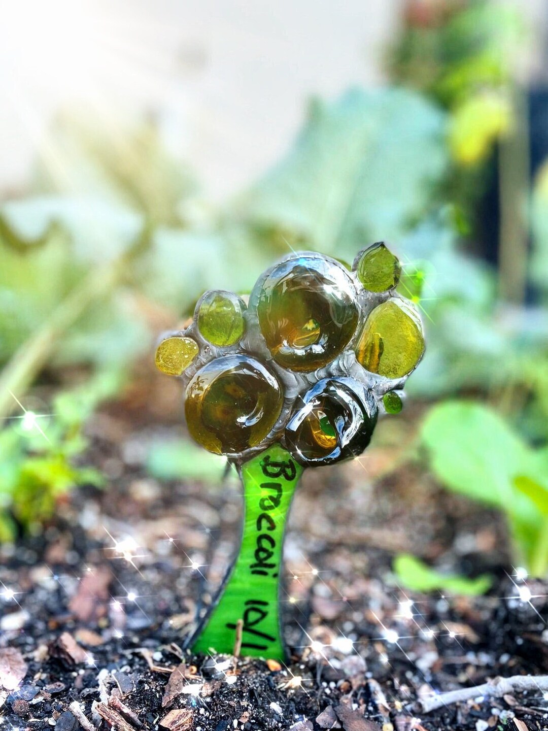 Garden Tag/ Garden Stake, Upcycled Stained Glass - Broccoli - Etsy