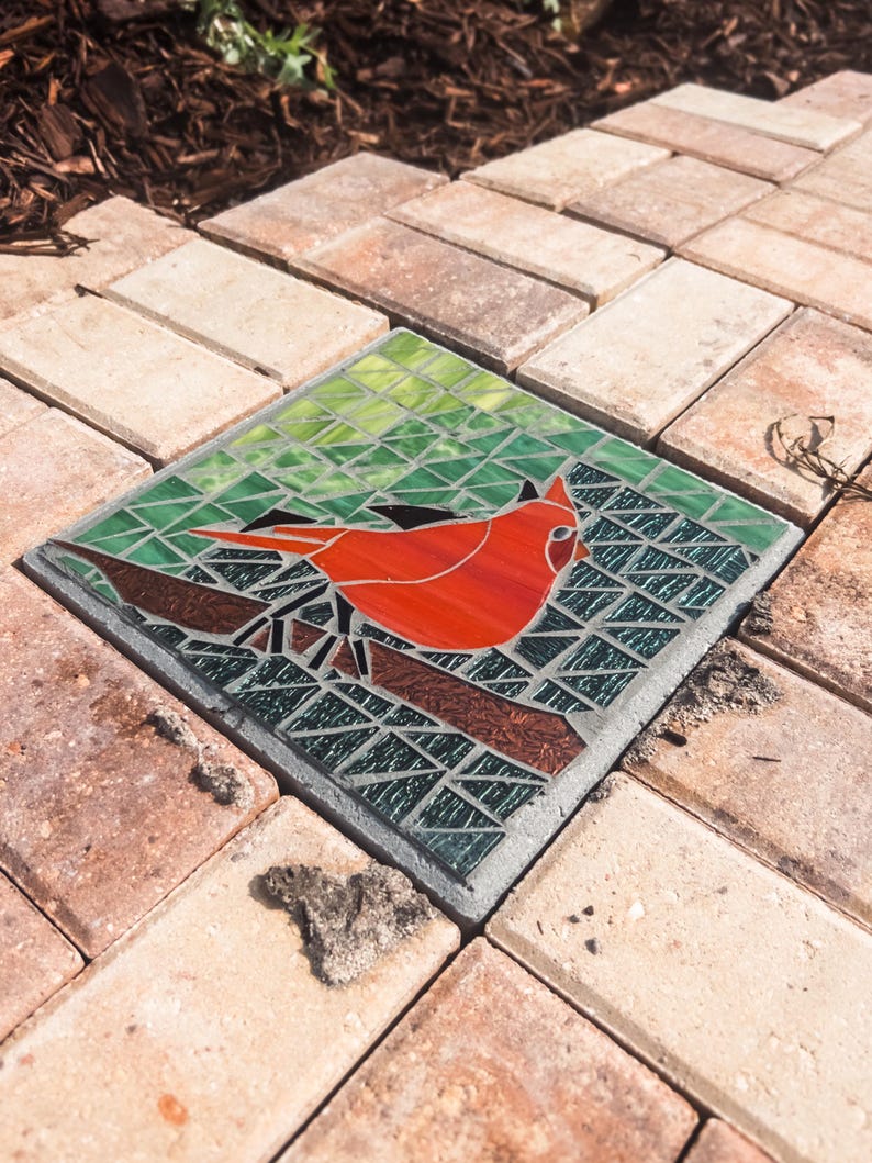 Square Colorful Mosaic Garden Paver Stepping Stone- Cardinal - Etsy