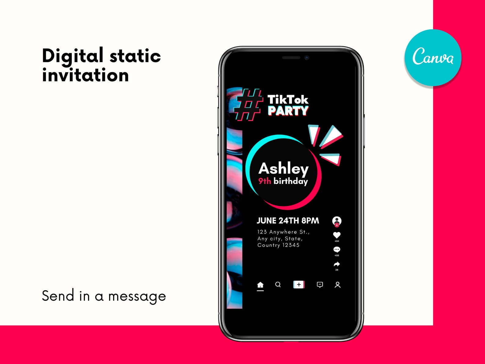 CANVA Editable Printable Invitation Tiktok Birthday Party Template ...