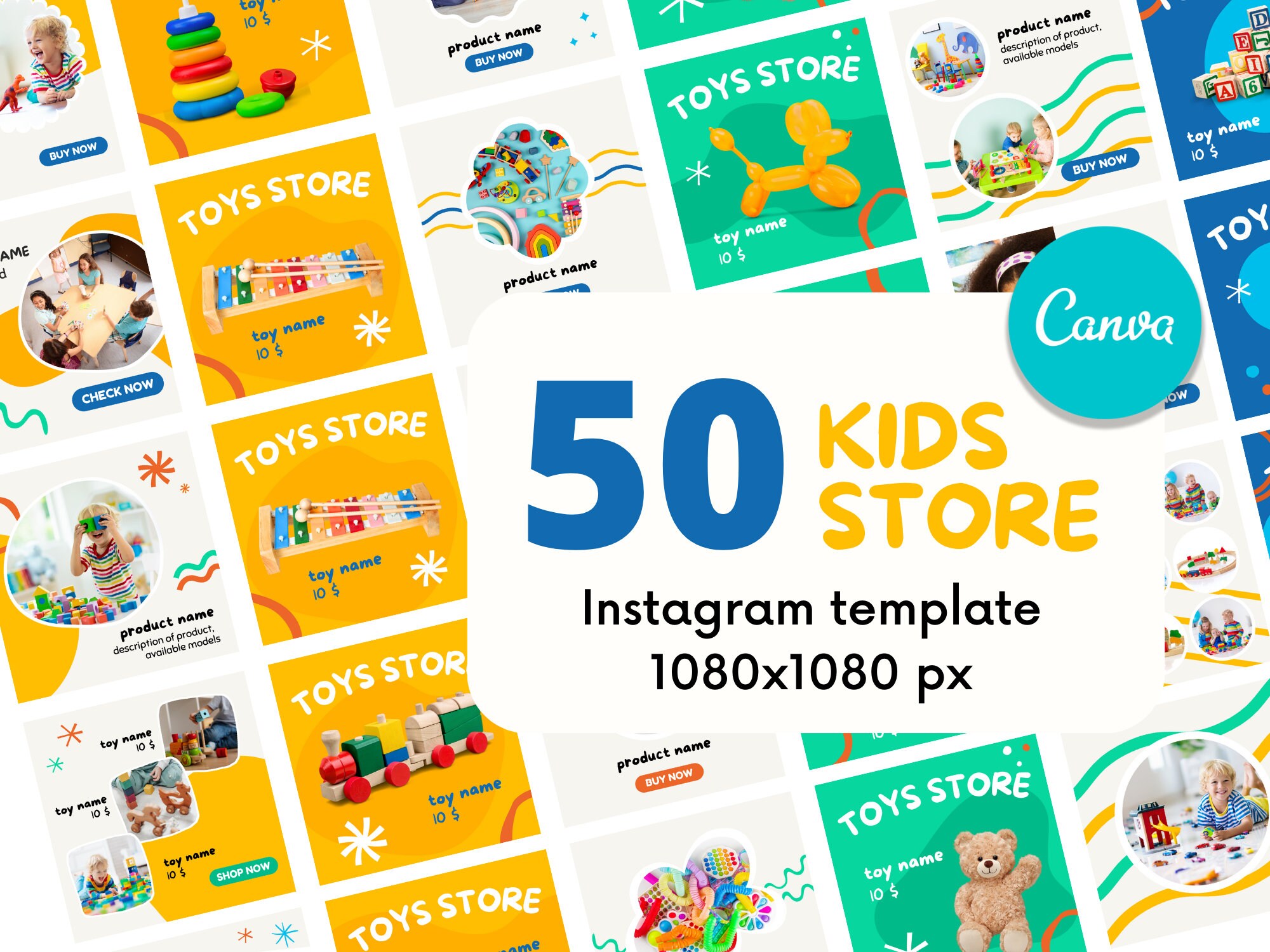 50 CANVA Templates Kids SHOP, Kids Store, Toys Shop, Colorful Templates ...