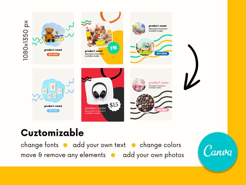 50 CANVA Templates Kids SHOP, Kids Store, Toys Shop, Colorful Templates ...