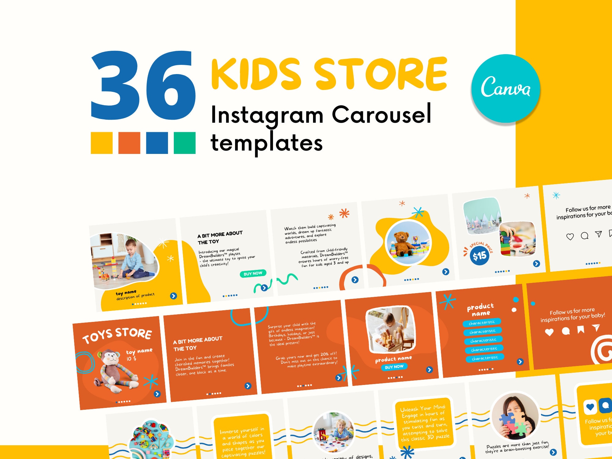 CANVA Carousel Templates Kids SHOP, Kids Store, Toys Shop, Colorful ...