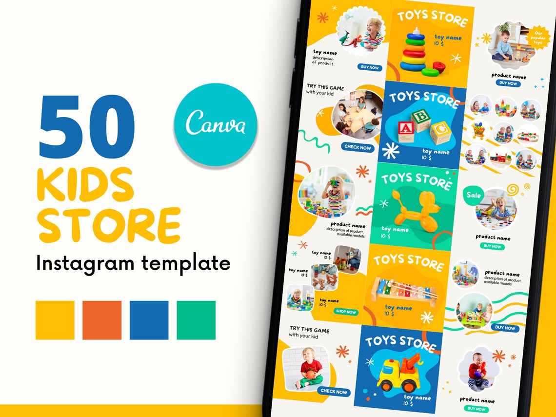 50 CANVA Templates Kids SHOP, Kids Store, Toys Shop, Colorful Templates ...