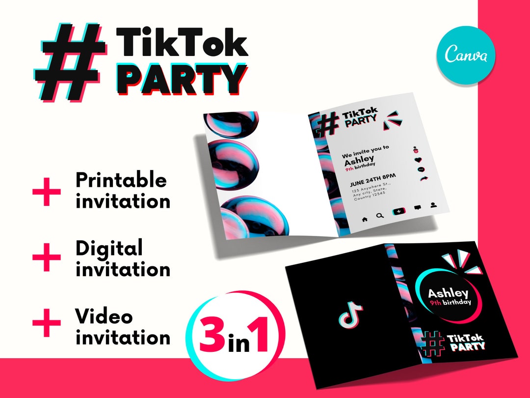 CANVA Editable Printable Invitation Tiktok Birthday Party Template ...