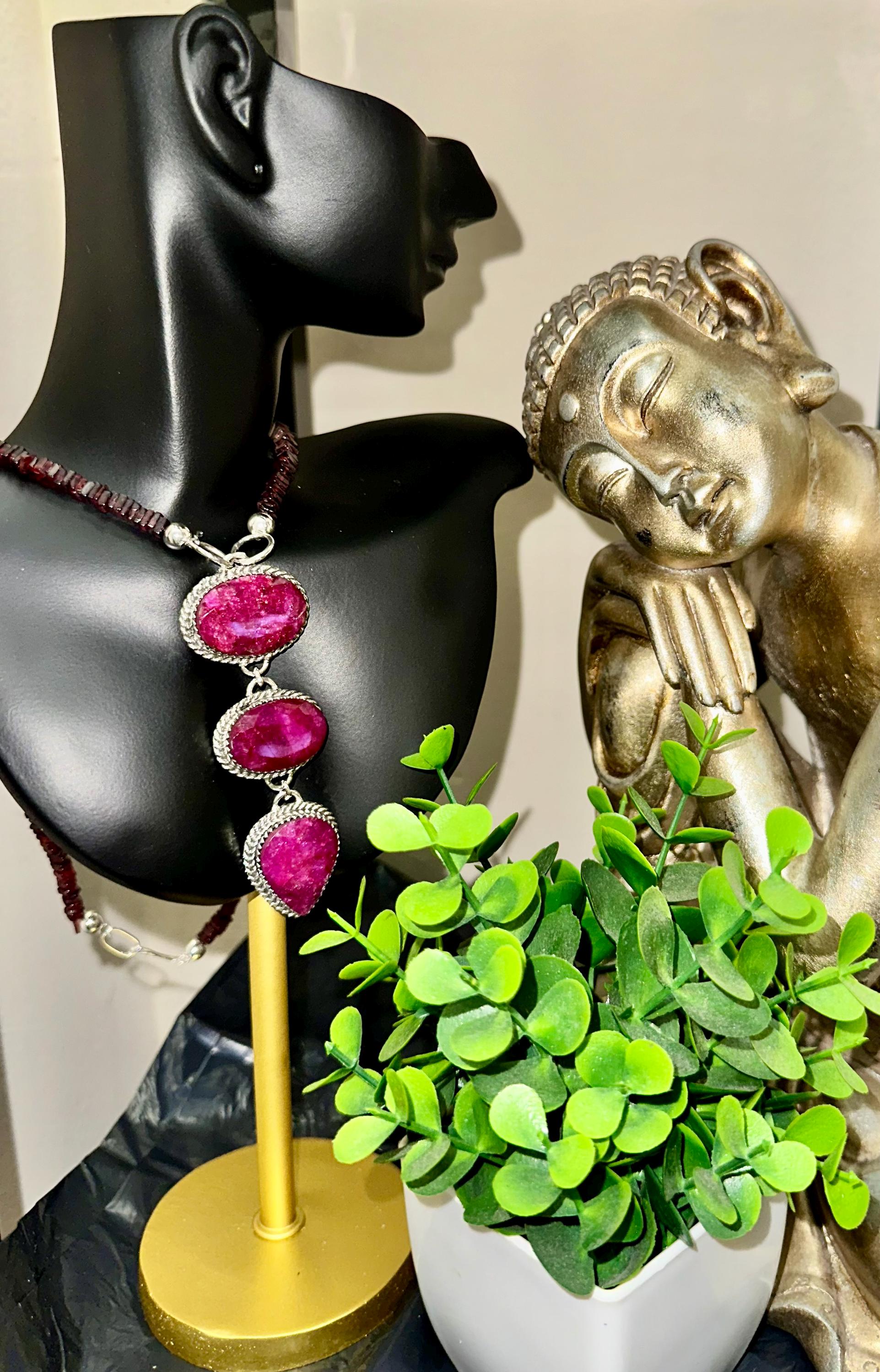 The Kashmir Triple Ruby Pendant and Garnet Gemstone Heishi Disc ...