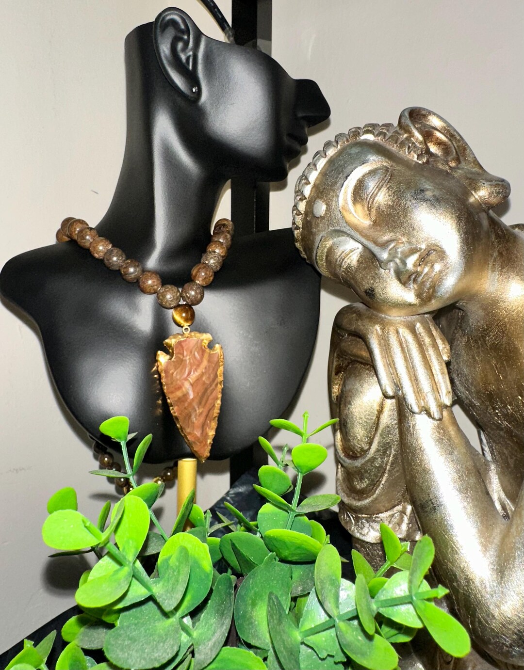 Men's Natural Jasper Arrowhead Bronzite Necklace - Etsy