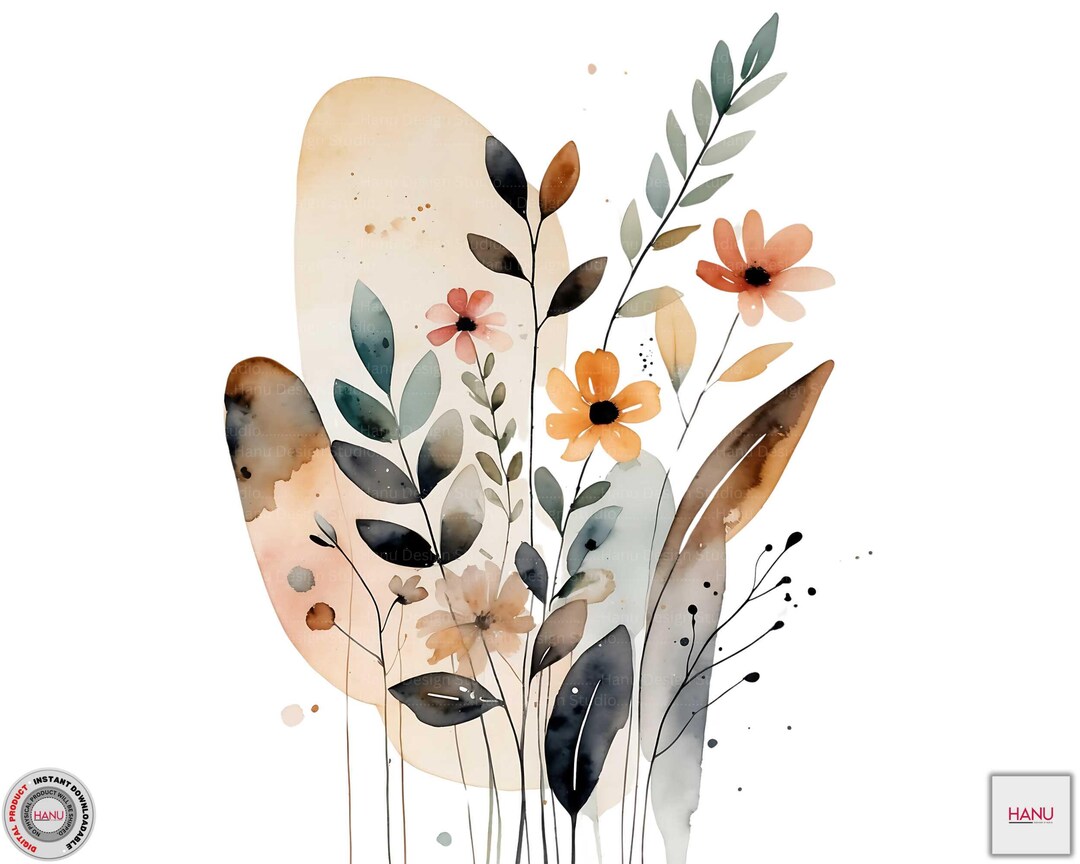 Boho Abstract Flower Watercolor Clipart | Home Decor | Printable ...