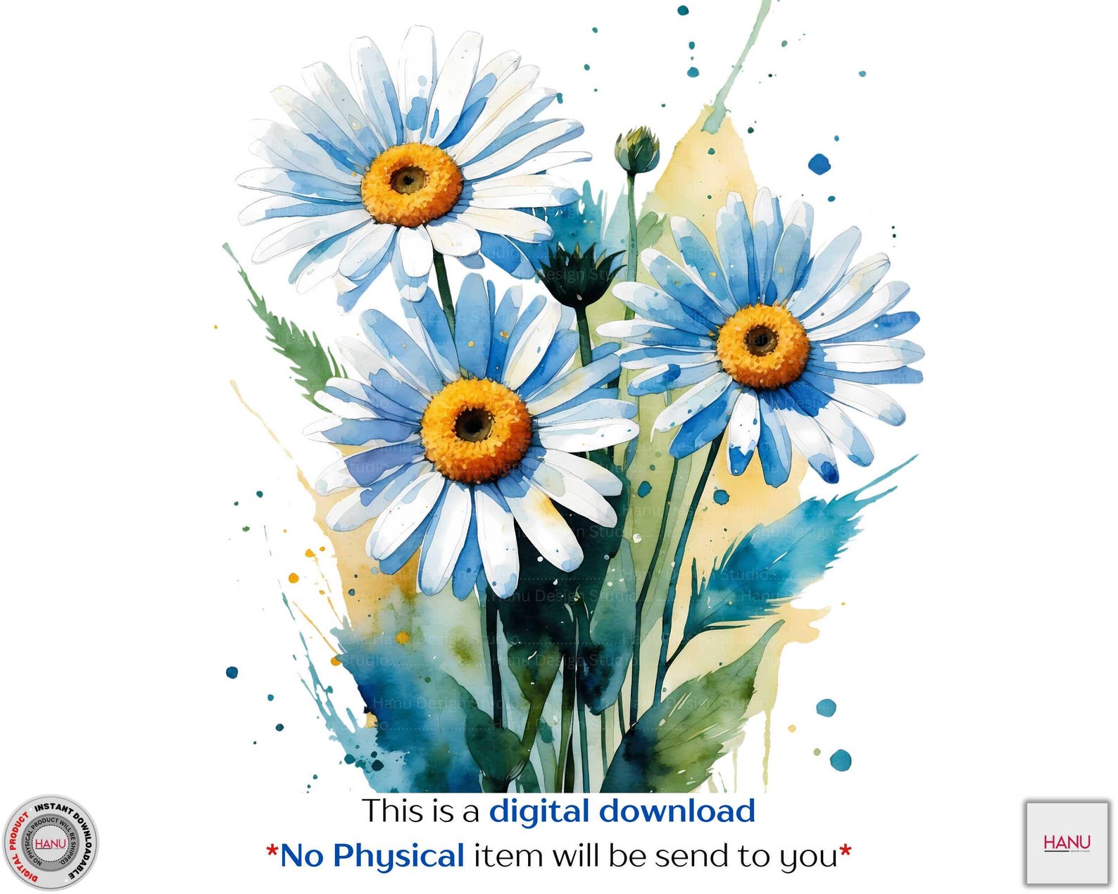 Watercolor Daisy Clipart: Floral Print for Junk Journals (digital ...