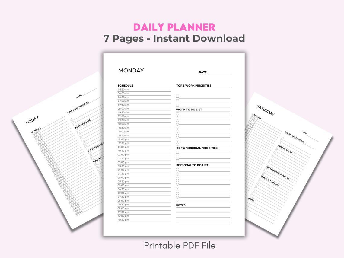Daily Hourly Planner: Printable Work From Home Schedule (A4, PDF) - Etsy