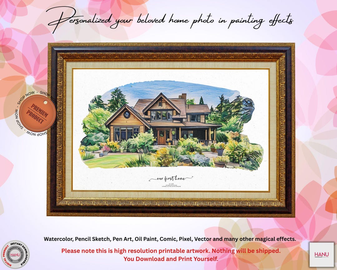 Personalized Watercolor Home Portrait, Custom House Painting (digital ...