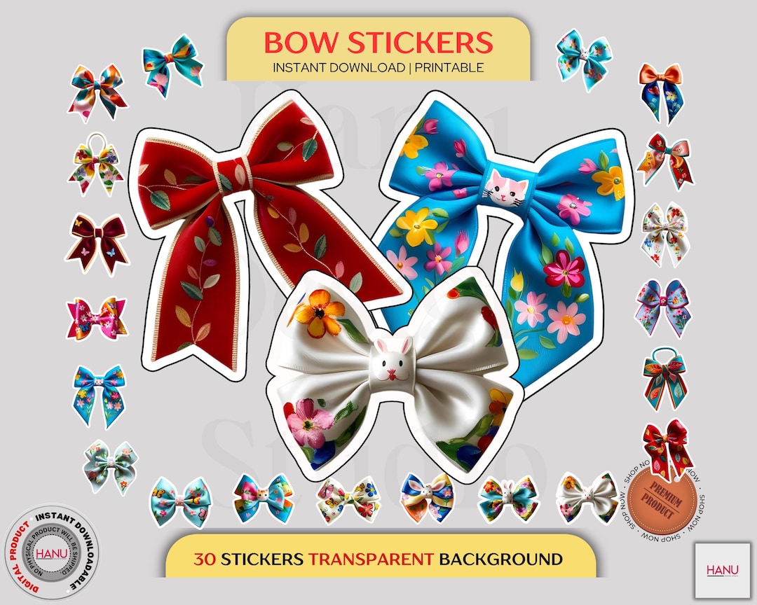Floral Bow Stickers, Planner Stickers (digital Download) - Etsy