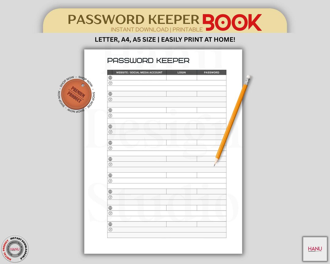 Printable Password Keeper Book: Secure Login Tracker (digital Download ...