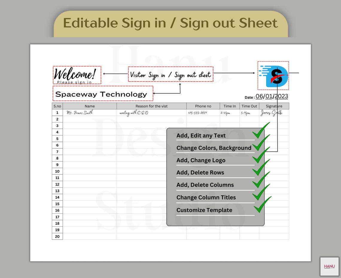 Printable Visitor Sign in Sign Out Sheet, Sign in Sign Out Forms, Home ...