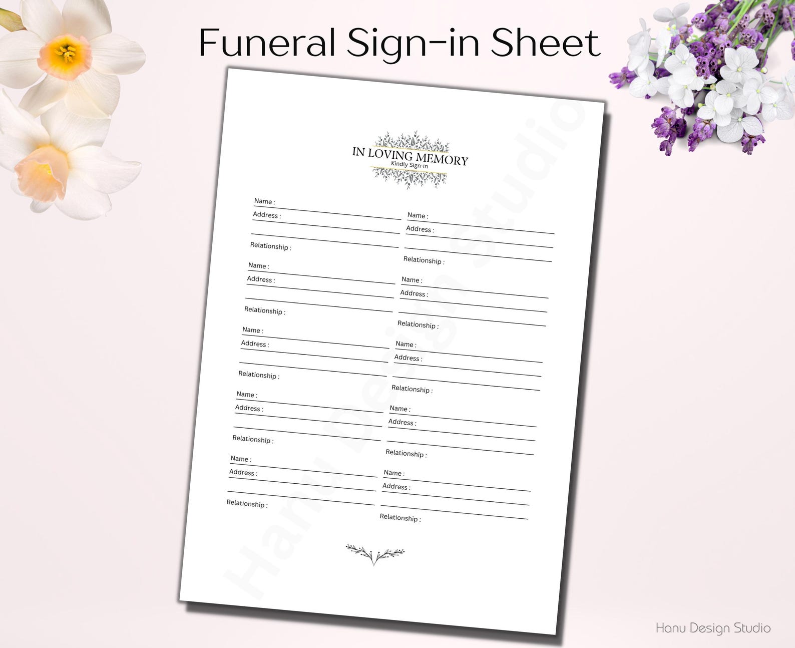 Funeral Sign in Sheet Printable Funeral Guest Book Insert Printable ...